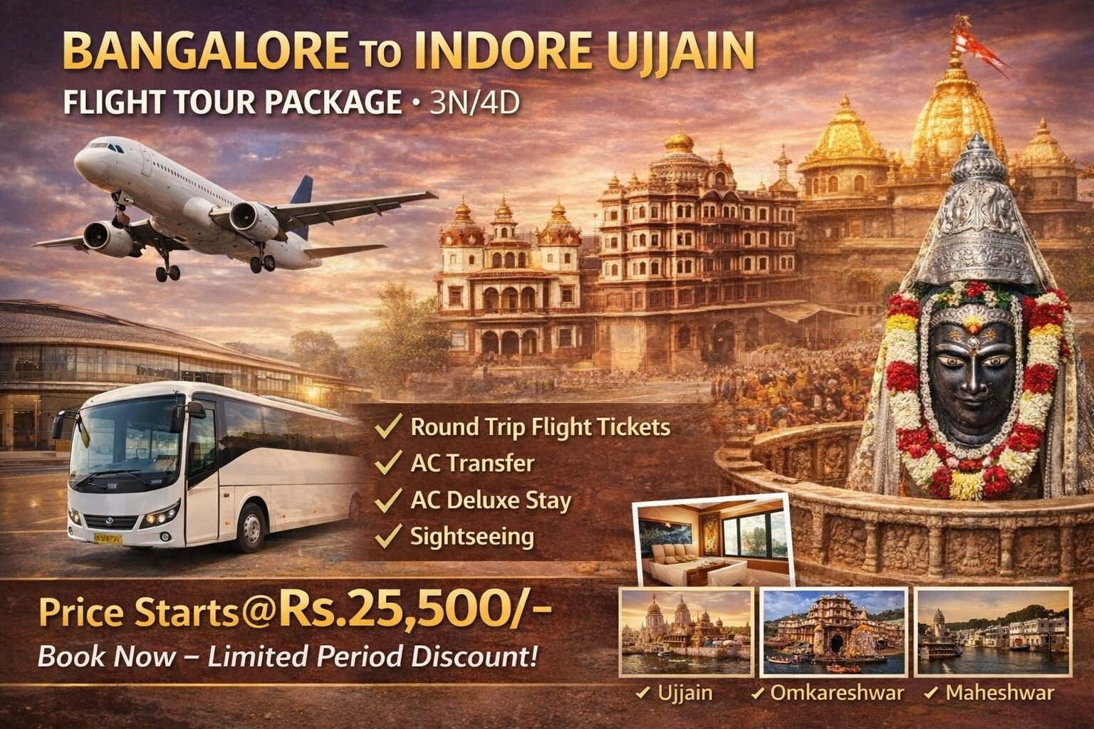 Bangalore To Ujjain Flight Tour Package – 3N/4D